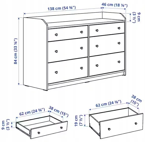 IKEA HAUGA Komoda 6 zásuvek šedá 138x84 cm