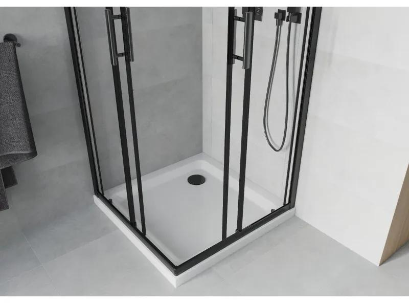 Mexen Rio čtvercový sprchový kout 90 x 90 cm, Průhledné, Černá + sprchová vanička Flat, Bílá - 860-090-090-70-00-4010B