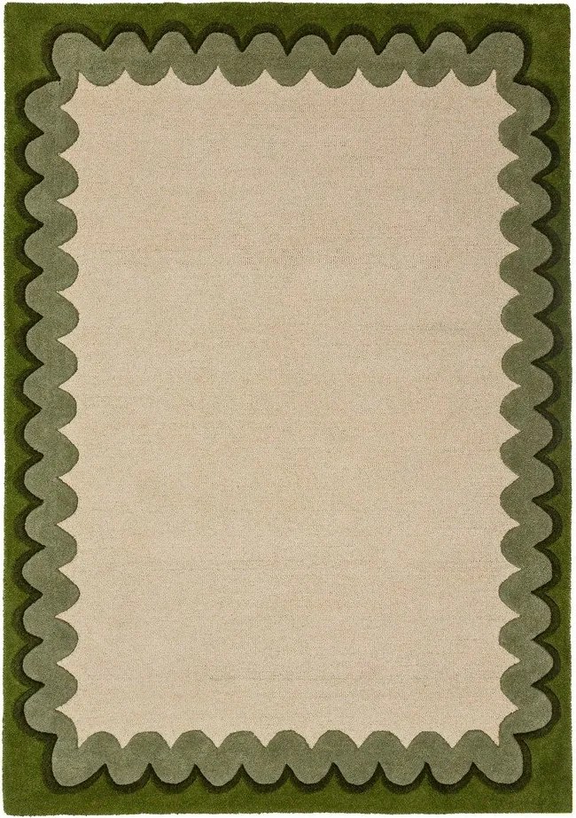Zelený/v přírodní barvě ručně tkaný vlněný koberec 140x200 cm Wiggle Wool – Flair Rugs