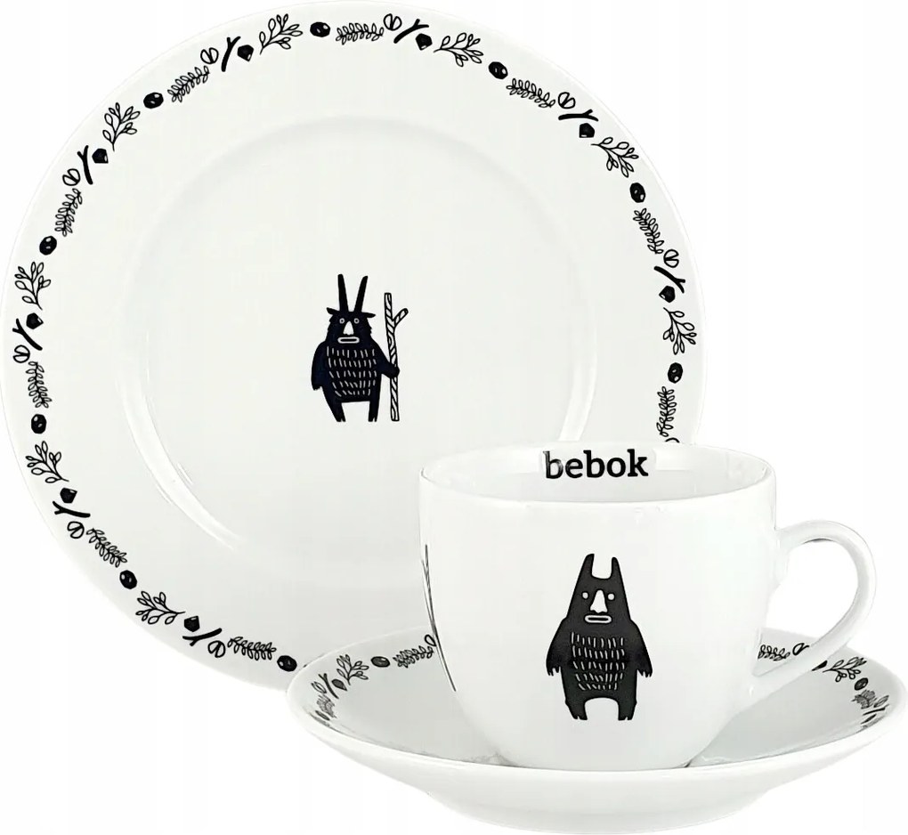 Bebok Snídaňový set z porcelánu 1/3 (talíř, podstavec, Šálek)
