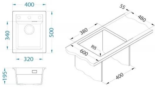 ALVEUS 1139079 - Kuchyňský dřez ATROX 50x40 cm granit/bílá
