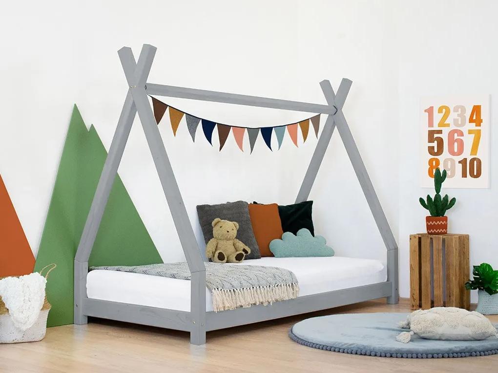 Benlemi Dětská dřevěná postel NAKANA ve tvaru teepee Zvolte barvu: Béžová, Zvolte rozměr: 80x160 cm