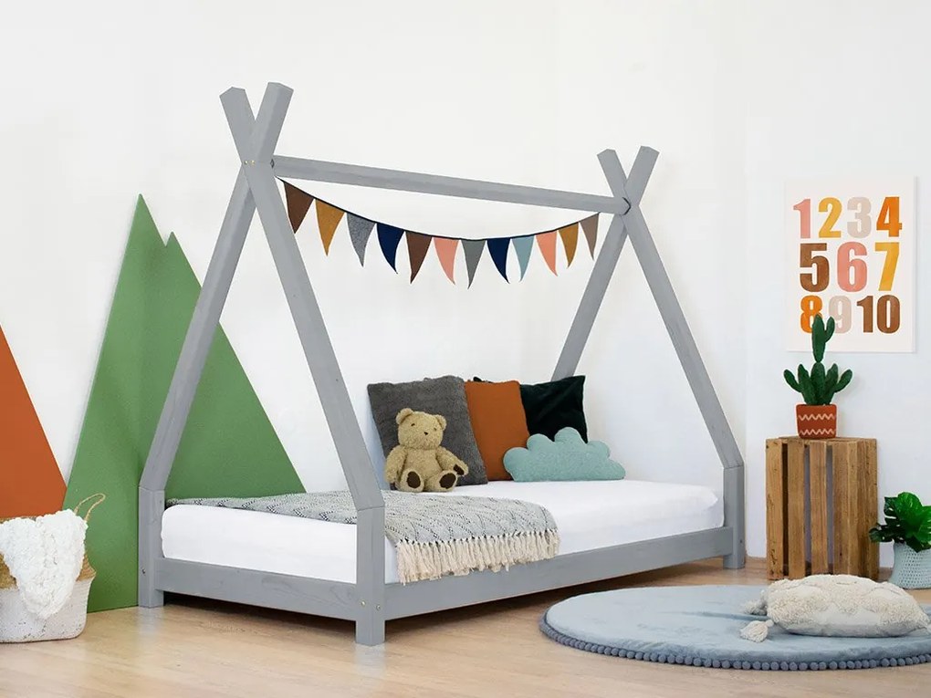 Benlemi Dětská dřevěná postel NAKANA ve tvaru teepee Zvolte barvu: Cihlová, Zvolte rozměr: 120x200 cm