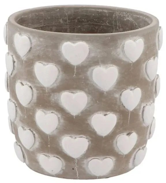 Šedý antik cementový obal na květináč se srdíčky Love Amore - Ø 14*13 cm