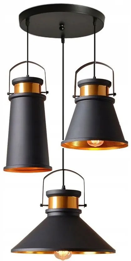 Toolight - Stropní svítidlo ASTI ABC 3xE27, černá-zlatá, OSW-00182