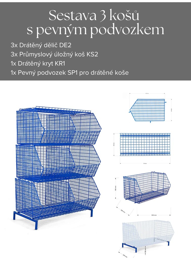 FEROPLAST spol. s.r.o Průmyslový úložný koš KS2, kompletní set 3 košů na pevných nohách