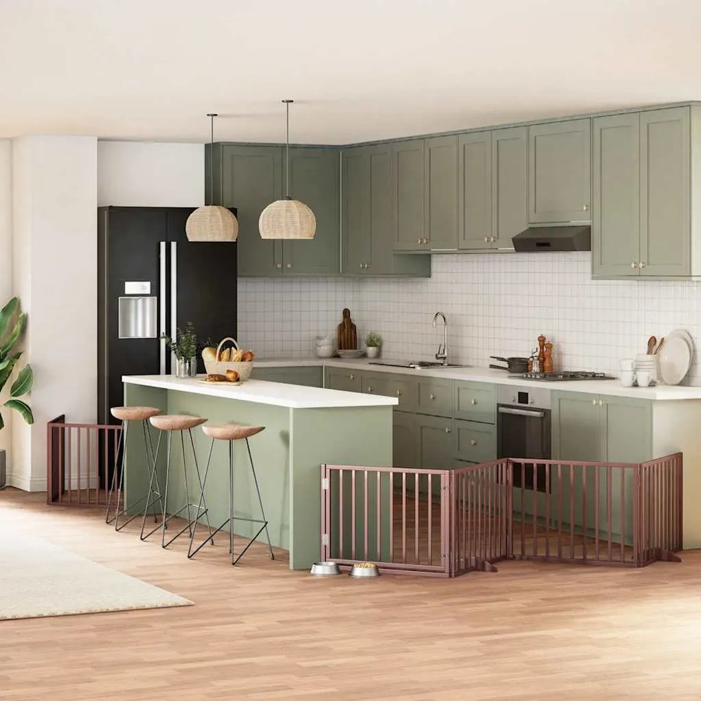 Zábrana pro psy s dvířky skládací 10 panelů hnědá 800 cm topol 3155579