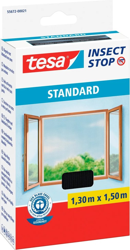 tesa Síť na suchý zip proti hmyzu STANDARD do oken, antracitová, 130 x 150 cm