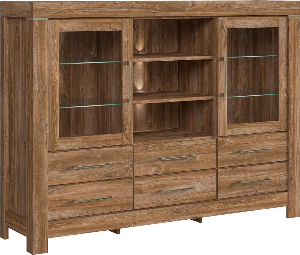 XXXLutz VITRÍNA, barvy dubu, 166/124,5/42 cm Welnova - Kredence a vitríny - 002427002811