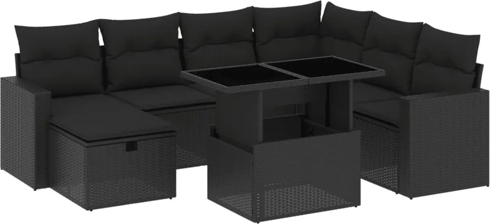 8dílná zahradní sedací souprava s poduškami černá polyratan 3274835