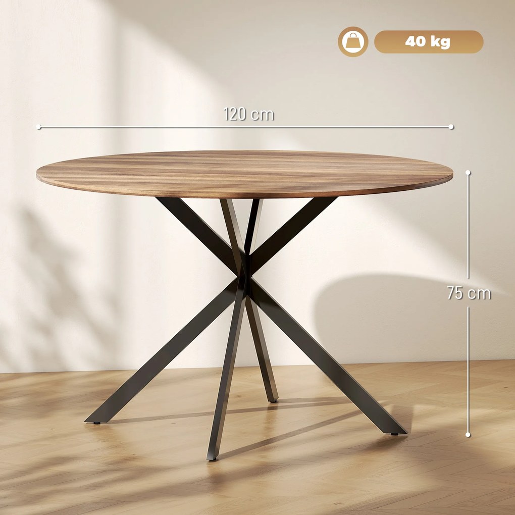 HOMCOM Kulatý Stůl pro 4 Osoby s Ocelovou Rámem Ø120x75 cm Tmavě Hnědý