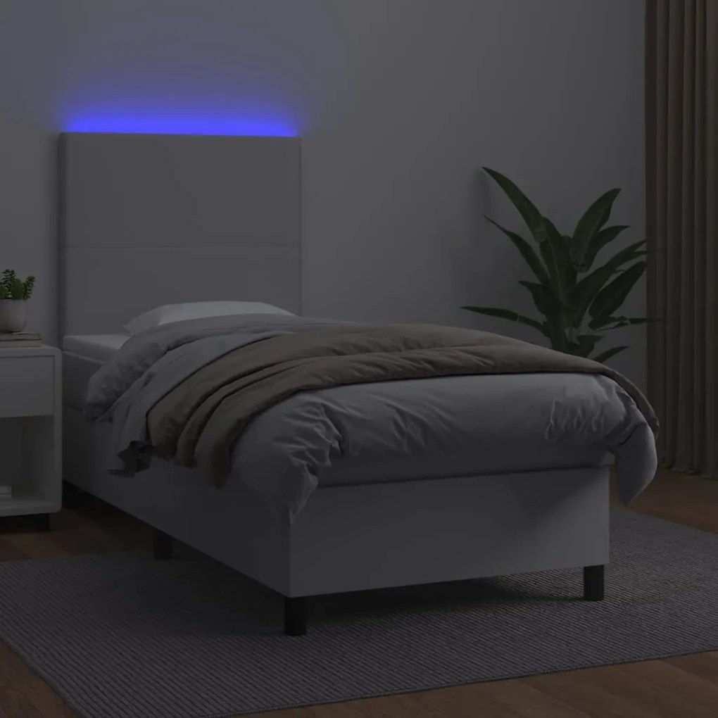 Box spring postel s matrací a LED bílá 80 x 200 cm umělá kůže 3135790