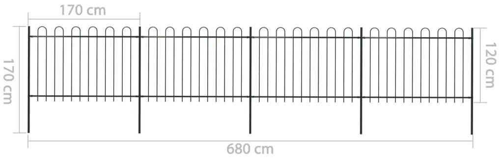 vidaXL Marketos Zahradní plot s obloukem nahoře ocelový 714,5 x 120 cm černý