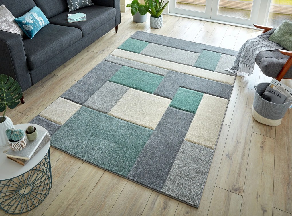 Kusový koberec Hand Carved Cosmos Mint / Grey / Cream, 160x230, zelená, kancelária, Flair Rugs