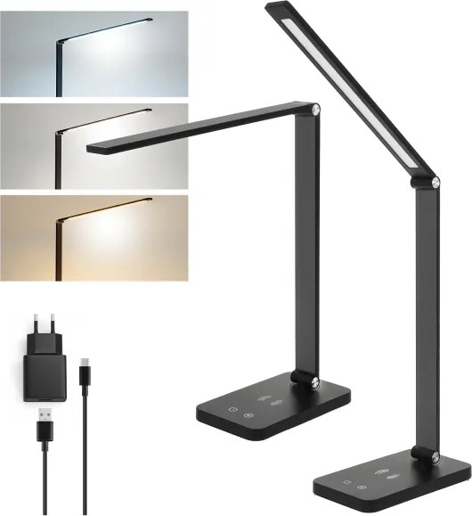 Brilagi -LED Stm dotyk stol lampa s bezdr nab QI LED/7W/5V 3000/4000/6000K černá