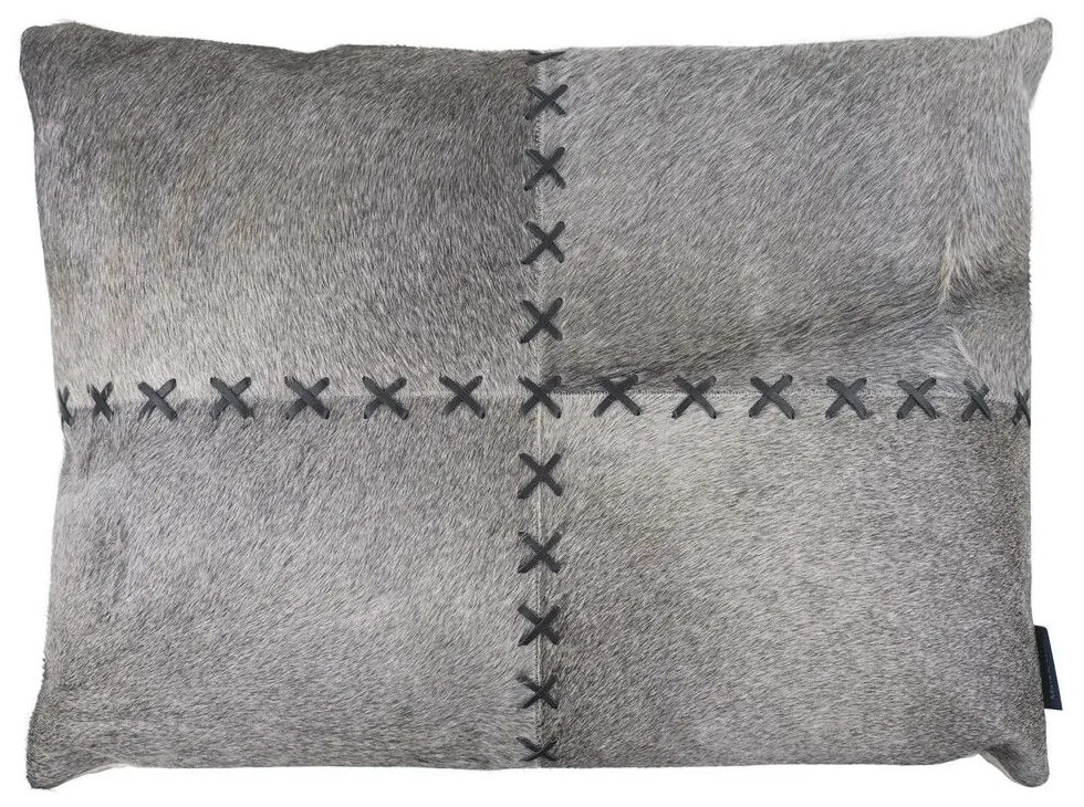 Šedý kožený polštář s výrazným stehem Stitch Cow - 45*60*15cm