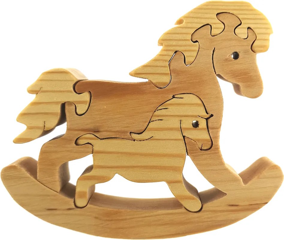 AMADEA Dřevěné puzzle houpací kůň, masivní dřevo dvou druhů dřevin, 13,5x11,5x3 cm