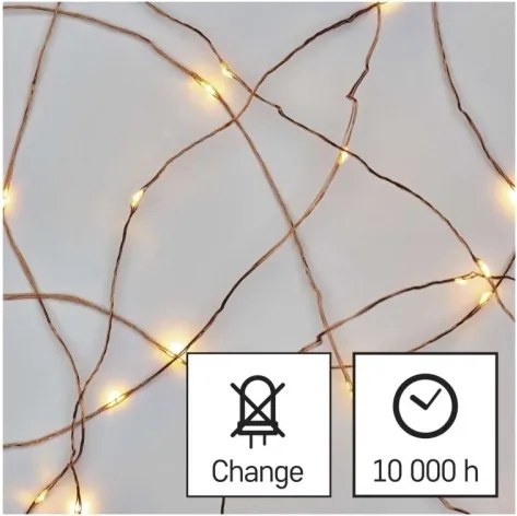 Vánoční osvětlení EMOS D3AW07 ZY1952 20LED nano řetěz měděný 1,9m 2xAA teplá bílá s časovačem