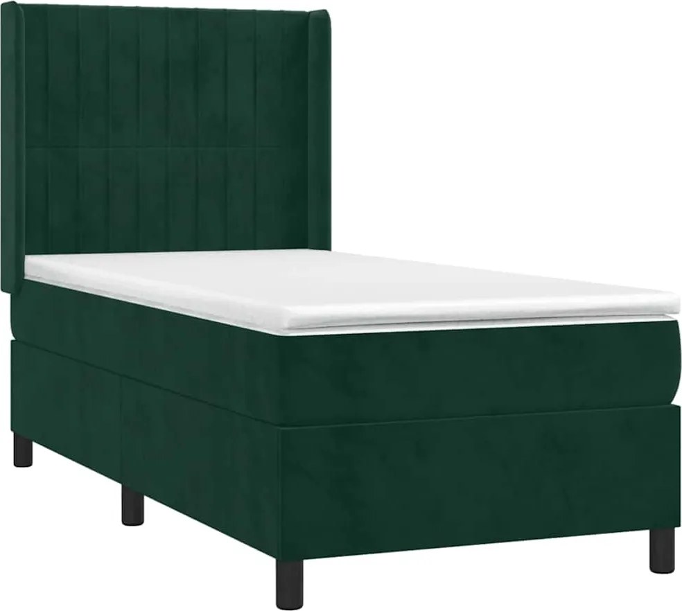 Box spring postel s matrací a LED tmavě zelená 80x200 cm samet 3139652