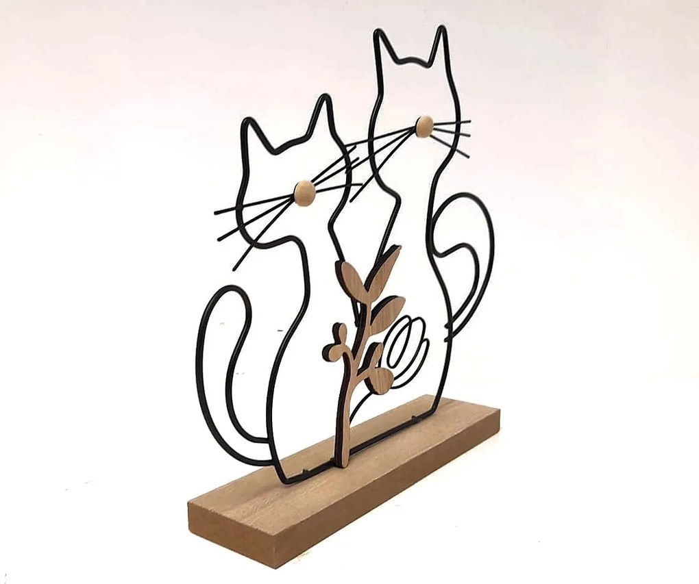 PRODEX IMPORT Kovová dekorace kočky pár na dřevěném podstavci 20x20 cm