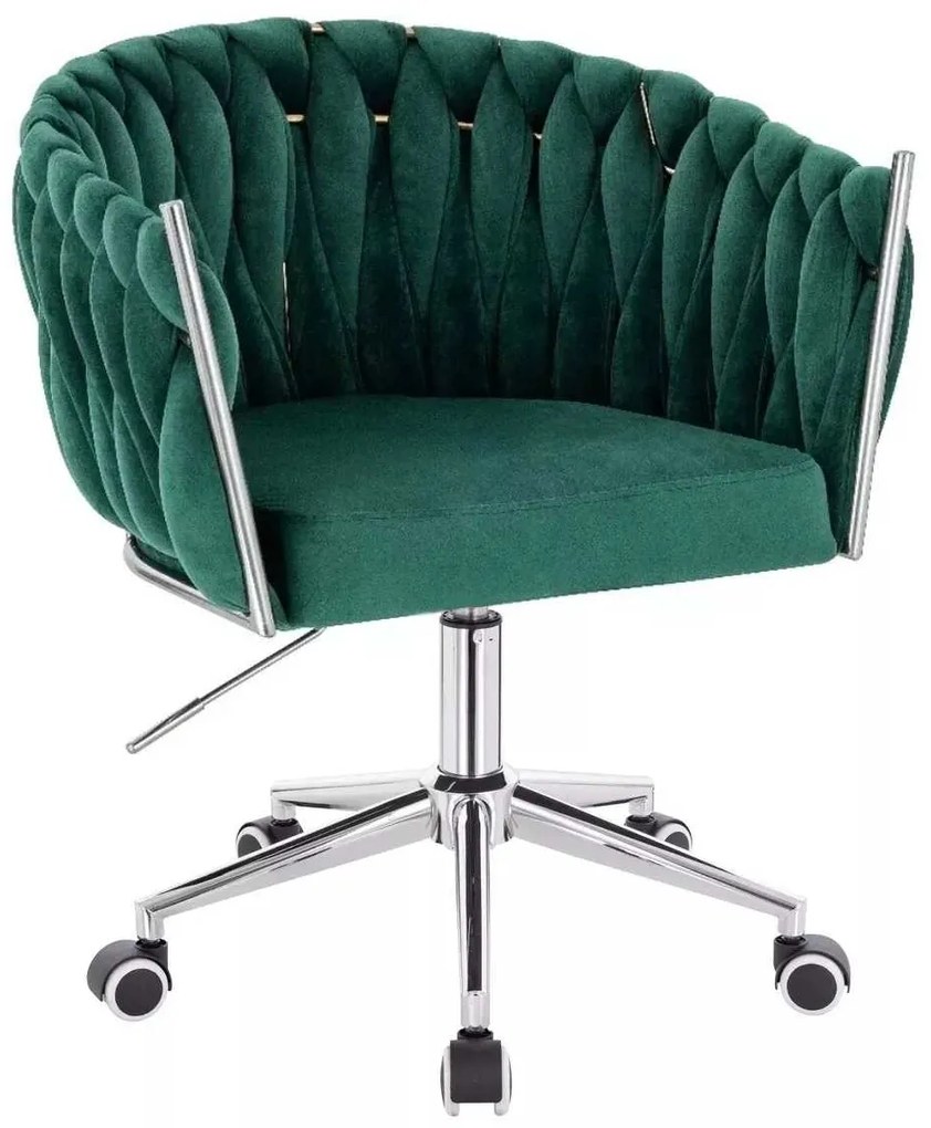 LuxuryForm DESIGN Židle NORDEN VELUR na stříbrné podstavě s kolečky - zelená