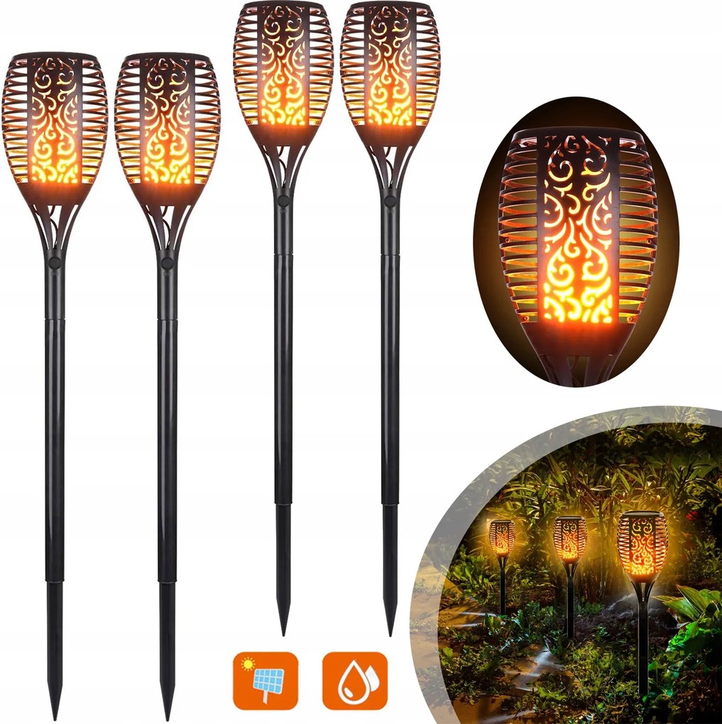 4X Solární Lampa Led Lampa Zahradní Pochodeň, Vodotěsná, Na Terase, Trávníku
