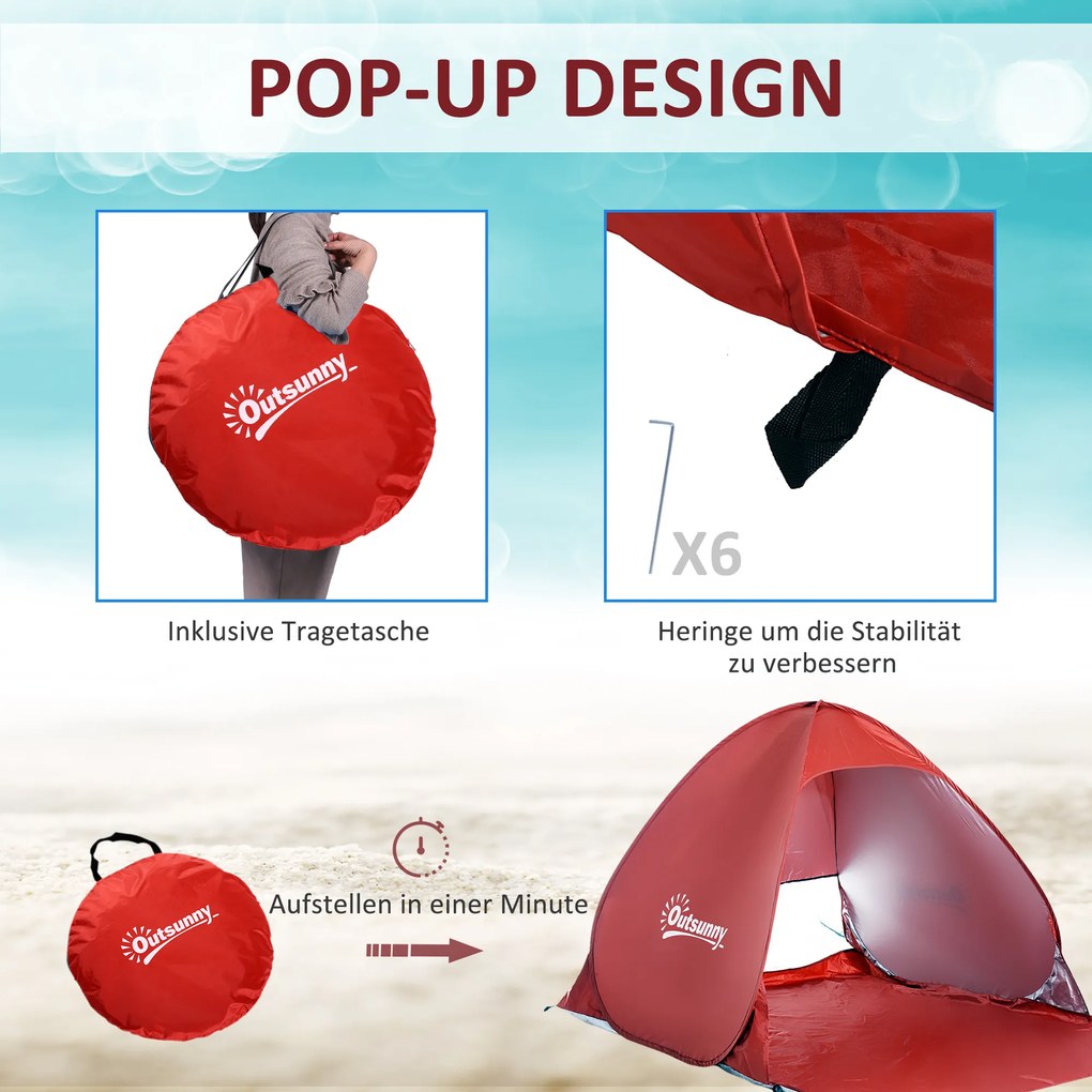 Outsunny beach shell pop up stan 200x150x119cm rychlé automatické stavění z polyesteru v červené barvě pro pláž a kempování | Aosom.de