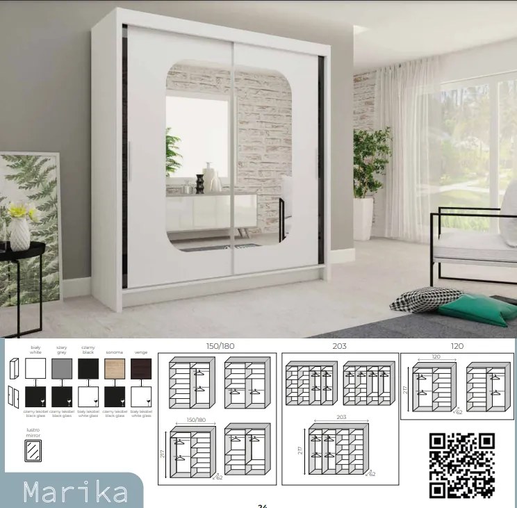 Arkos Šatní skříň Marika 150 Kombinace barev: Bílá + černá