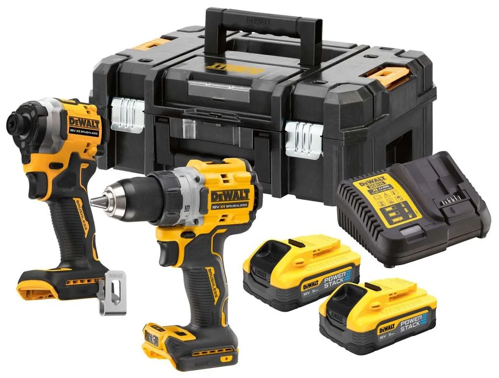DeWALT Nářadí - 18V AKU sada vrtačky a rázového utahováku, 2x aku 5,0 Ah POWERSTACK, nabíječka DCK2051H2T