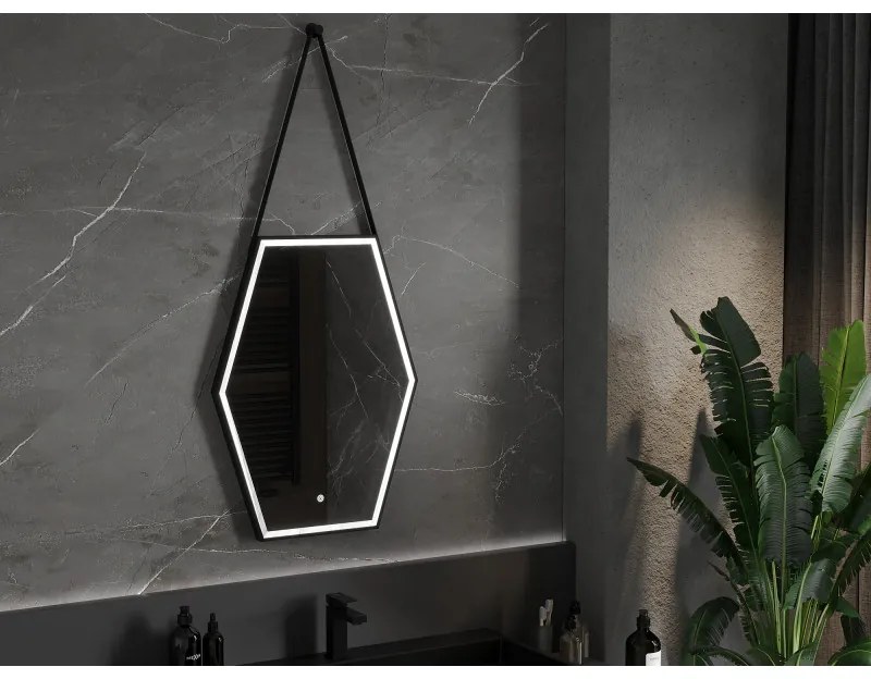 Mexen Orla, LED koupelnové zrcadlo s podsvícením a černým rámem 60x80 cm, 6000K, ochrana proti zamlžování, 9815-060-080-611-70