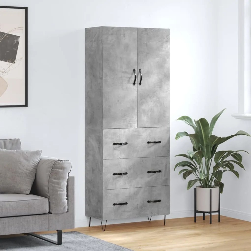 Skříň highboard betonově šedá 69,5x34x180 cm kompozitní dřevo