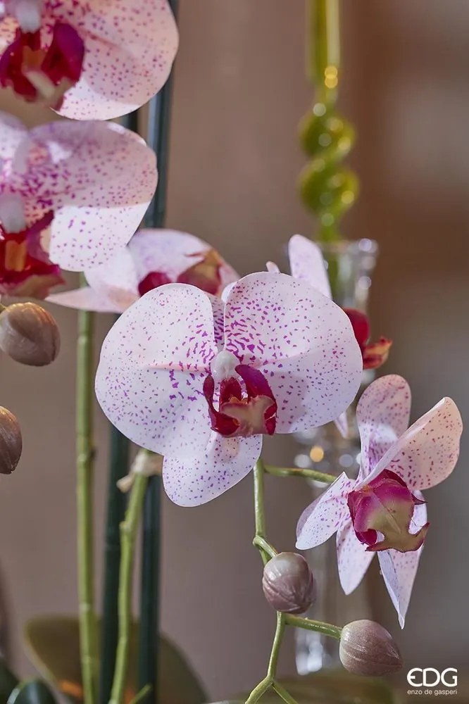 Umělá květina v bílém květináči orchidej růžová, 50 cm