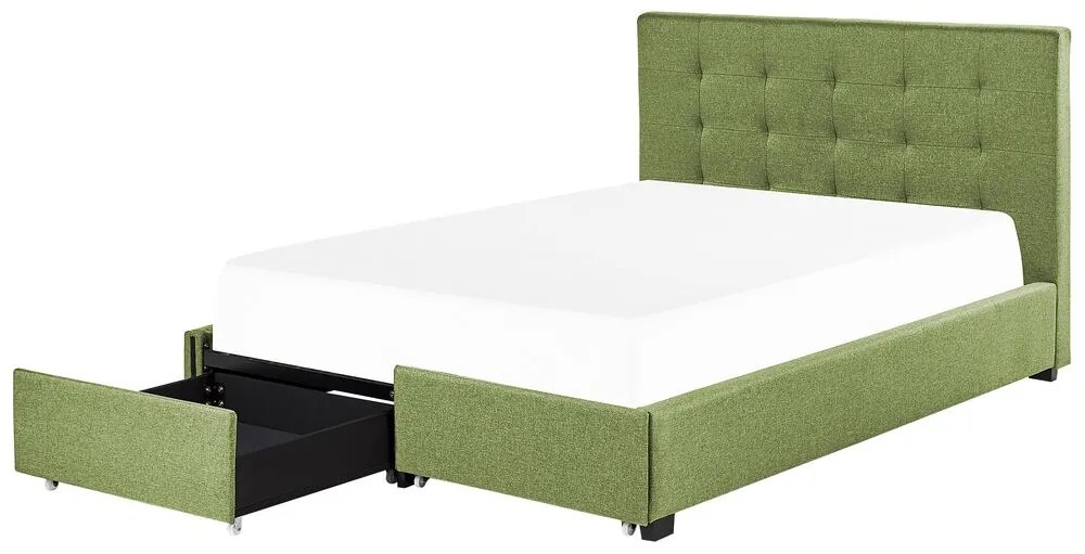 Čalouněná postel s úložným prostorem 140 x 200 cm zelená LA ROCHELLE Beliani