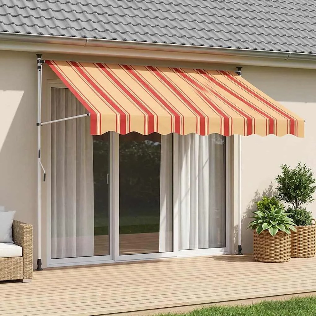 vidaXL Ručně zatahovací markýza 350 cm pruhy [42037063] Barva: Hnědá