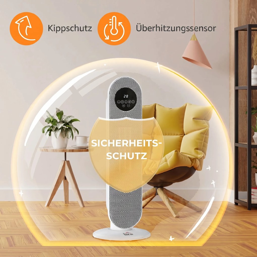 HOMCOM Topný ventilátor 2000W, PTC keramické elektrické topení s dálkovým ovládáním, oscilace, 12h časovač