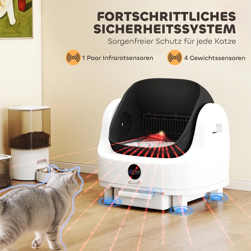 PawHut Samočisticí kočičí toaleta, 42L samočisticí kočičí záchod s aromaterapií, sáčky na odpad, odstranění zápachu, 1-5 kg