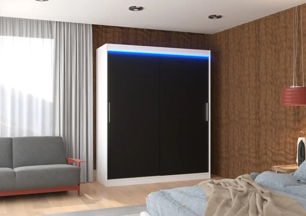 Posuvná skříň s LED osvětlením LINCOLN 180 bílá – černá