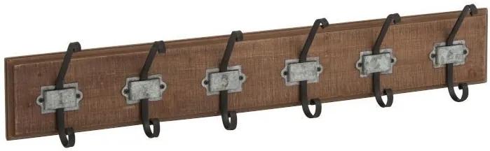 Hnědý dřevěný nástěnný věšák s kovovými háčky- 84*10*17cm | BIANO