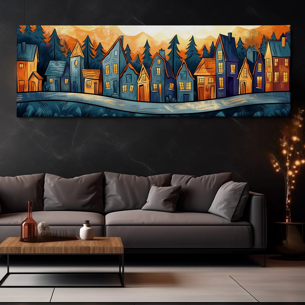 Obraz na plátně - Lesní vesnička Lumierre FeelHappy.cz Velikost obrazu: 120 x 40 cm