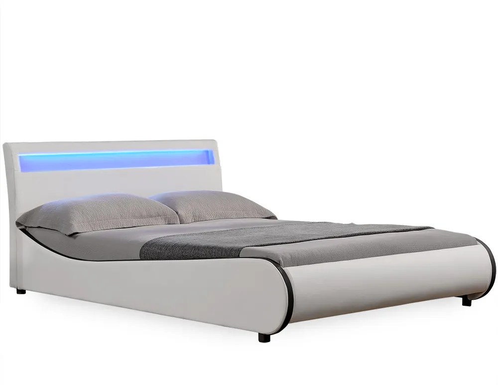 Corium® Moderní manželská postel HTB - 1040 - koženka - s LED podsvietením - 180x200cm (bílá)