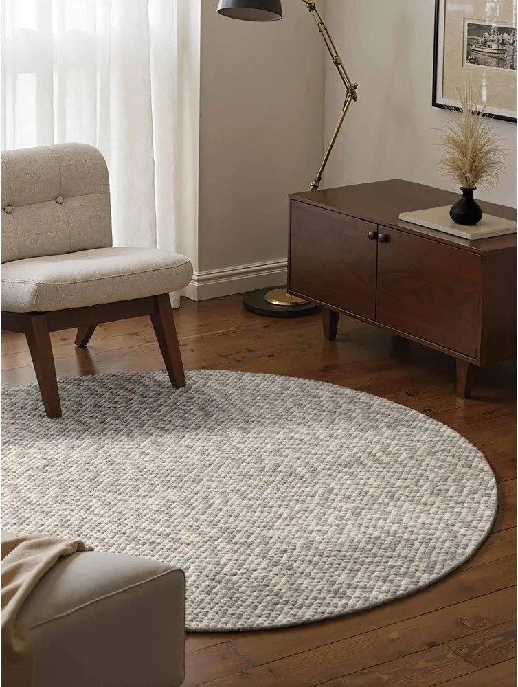 Světle šedý/krémový ručně tkaný vlněný kulatý koberec ø 200 cm Lyon Beans – Elle Decoration