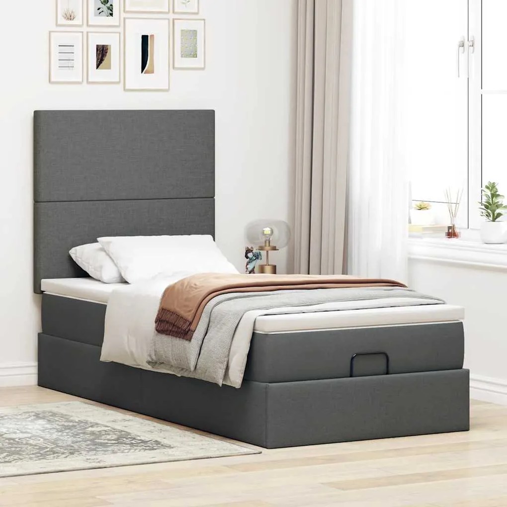 Osmanský rám postele s matrací tmavě šedá 90x190cm textil 3313037