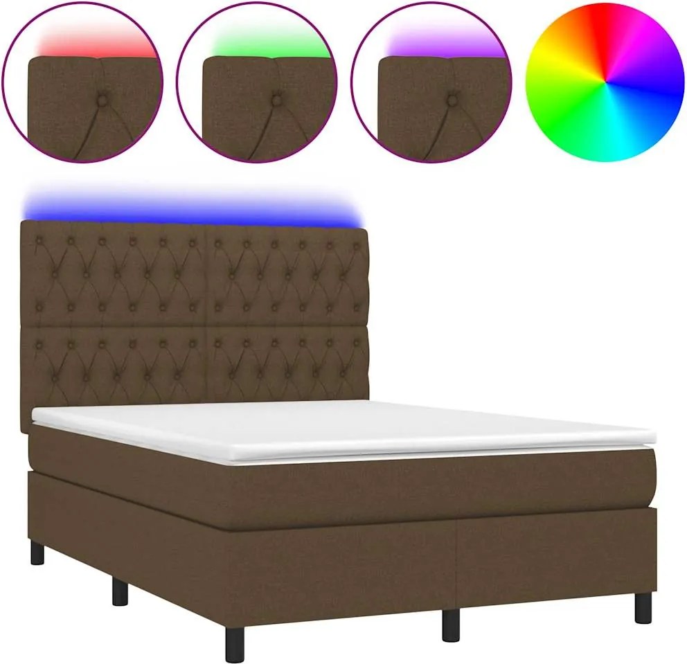 Box spring postel s matrací a LED tmavě hnědá 140x190 cm textil 3135112