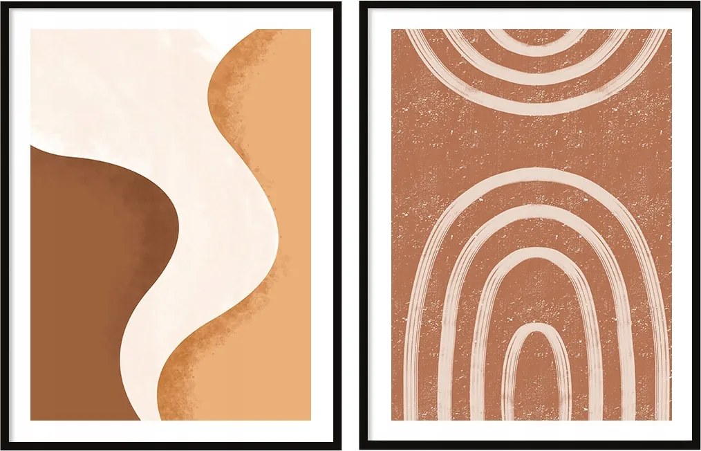 Obraz Plakáty V Rámu 53x73 cm Diptych Sada 2 obrazů Béžová Boho P2069