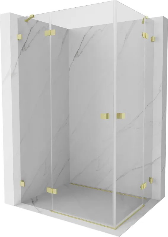 Mexen Lunar Duo, výklopný sprchový kout 120 x 75 cm, 8mm čiré sklo, zlatý matný profil, 834-120L-075P-55-00