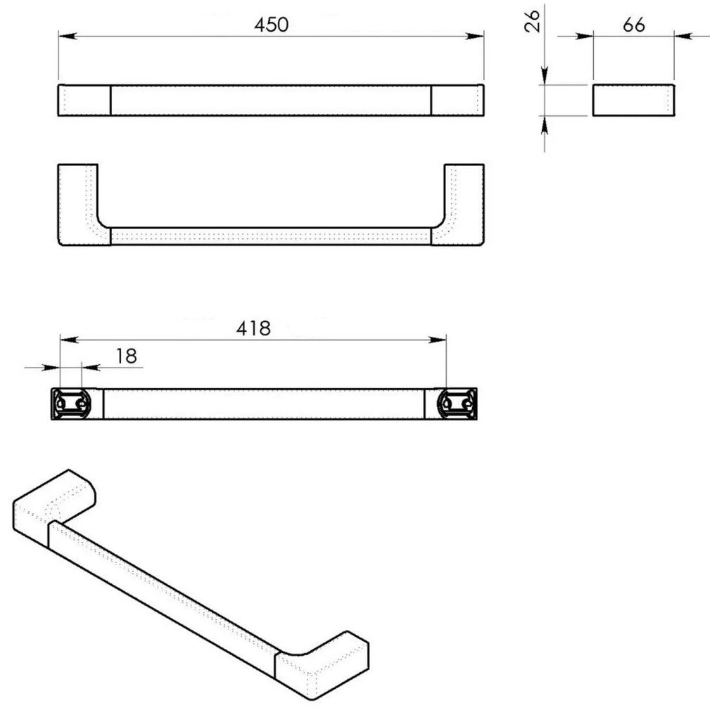 GEDY PI214514 Pirenei držák ručníků 45 x 6,6 cm, černá mat