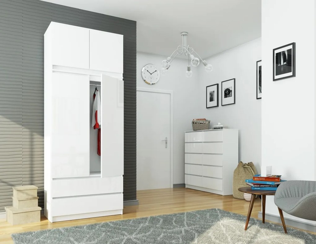 Šatní skříň s nástavcem Star 90 cm bílá lesk