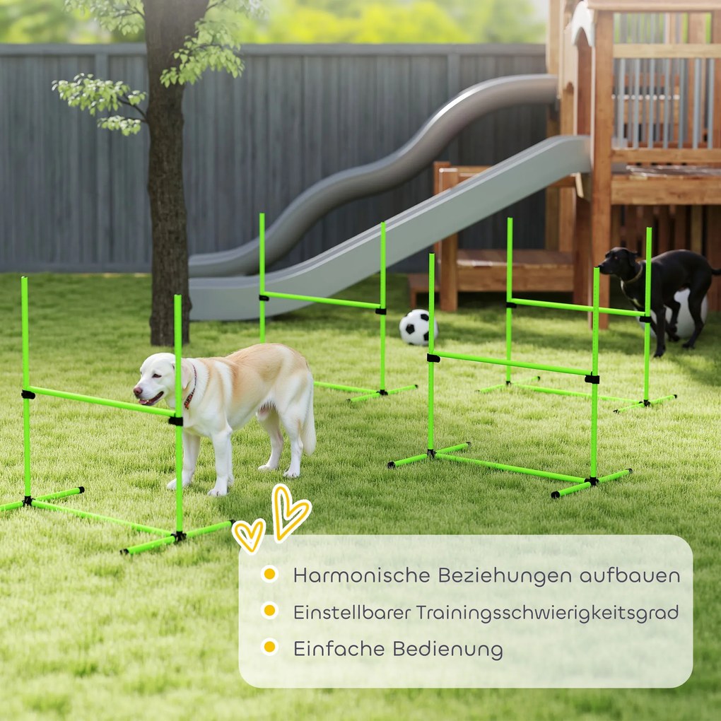 PawHut Agility set pro psy 4dílné výškově nastavitelné agility vybavení se 4 překážkami Přepravní taška 99 x 65 x 94 cm zelená