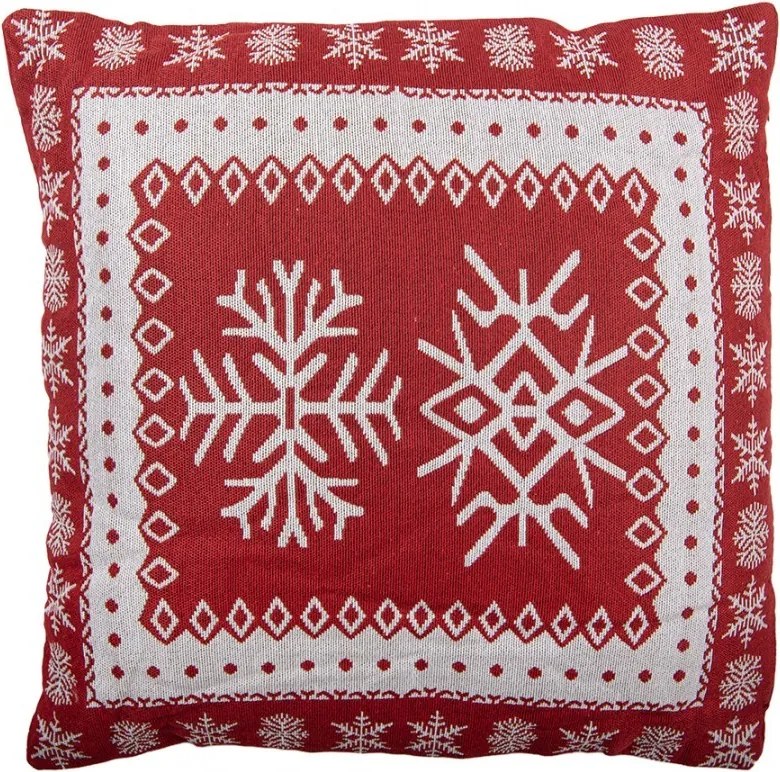 Červený dekorační polštář se sněhovými vločkami - 45*45*4 cm