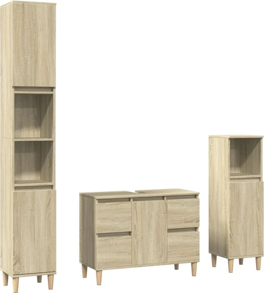 3dílný set koupelnového nábytku dub sonoma kompozitní dřevo 3307671